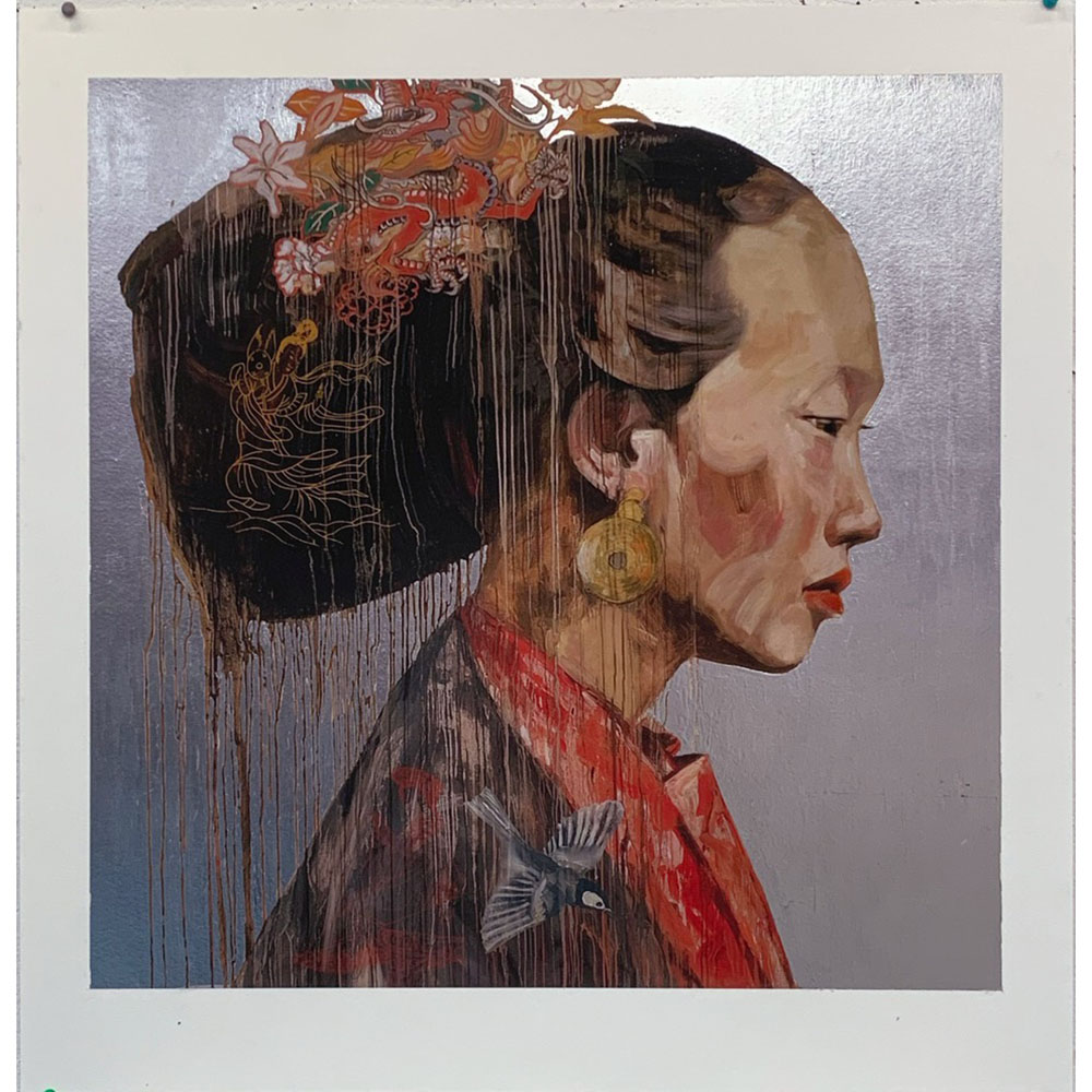 Hung Liu - Chinese Profile, Silver - Turner Carroll Gallery